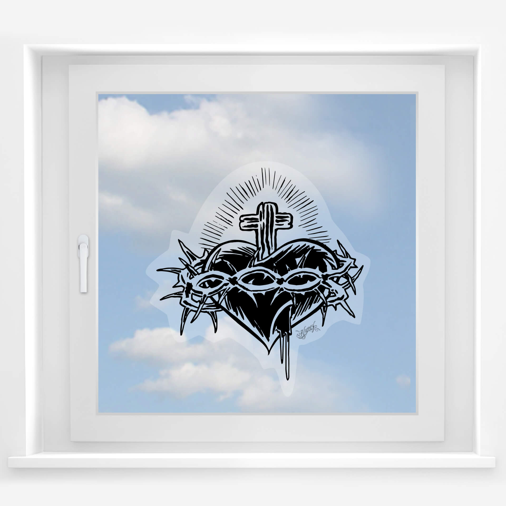 Miami Ink corazón con cruz mural ventana - 57x60cm | wall-art.es